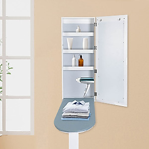 Wall Mounted Ironing Board with Storage Cabinet, Built in Ironing Board & Folding Support Leg, Wall-Mounted Mirrors for Home, Apartment & Small Spaces