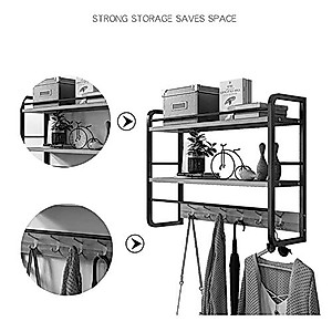 PIBM Stylish Simplicity Shelf Wall Mounted Floating Rack Shelves Iron Art Coat Rack Storage Kitchen Bathroom Doorway Hook Up,6 Colors,2 Layer, c , 60x22x64cm