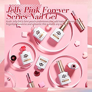 Born Pretty Jelly Gel Nail Polish Sheer Pink Gel Nail Polish Crystal Transparent Milky Gel Polish Kit Nail Art Varnish Collection Gift Set 10ML 6PCS