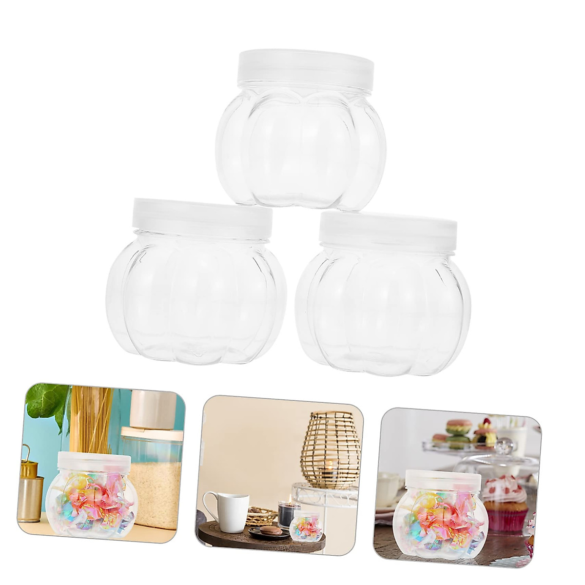 DOITOOL 12pcs Pet Pumpkin Jar Airtight Glass Jars Navideños Clear Container Halloween Bakery Boxes Loose Tea Canister Christmas Candy Jar Candy Container Packing Jar Candy Jars