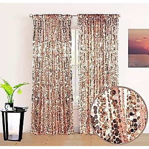 YCC 9FT x 9 FT Big Payette Rose Gold Big Shiny Sequin Backdrop Curtains Background for Party/Christmas/Wedding Photo Booth Shimmer Wall Backdrop Cloth