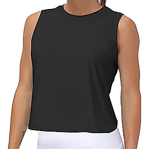 Ice Silk Workout Tops for Women Quick Dry Muscle Gym Running Shirts Sleeveless Flowy Yoga Tank Tops (Black, Medium)