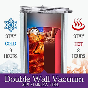 SupBo 20oz Skinny Tumbler With Lid and Straw, Gifts for Kids, Birthday Gifts, Travel Mug For Friends, Stainless Steel, Double Wall, Vacuum Sealed Travel Mug (Cute Stitch)