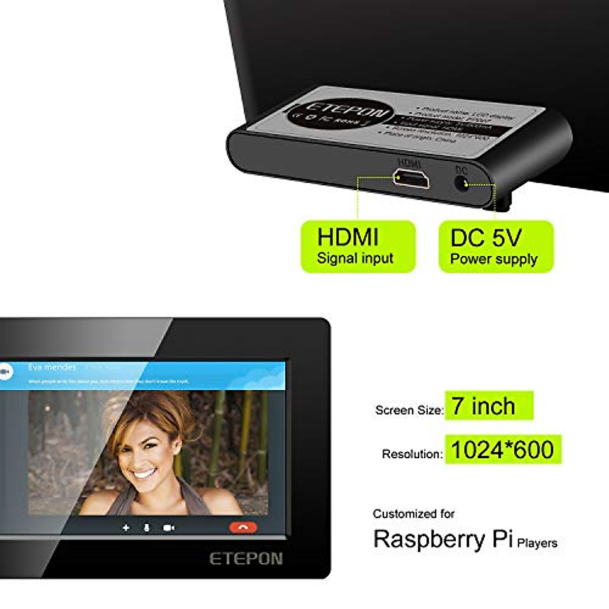 ETEPON 7 Inch HD LCD Screen for Raspberry Pi 1024 X 600 HDMI Monitor with Ultra-Slim Shell for Raspberry Pi 3 2 Model B+ 3B 2B B+ A+ EP007 (7 Inch Raspberry Pi Screen),Black,kit2