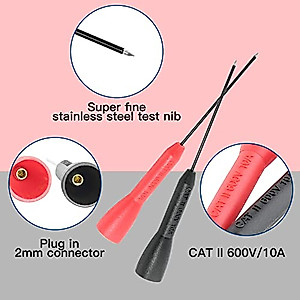 Zorveiio 2mm Needle Test Probes,2 Pack 600V/10A Non-Destructive Multimeter Test Leads Back Probe Pins for tl71 tl75 Fluke Leads
