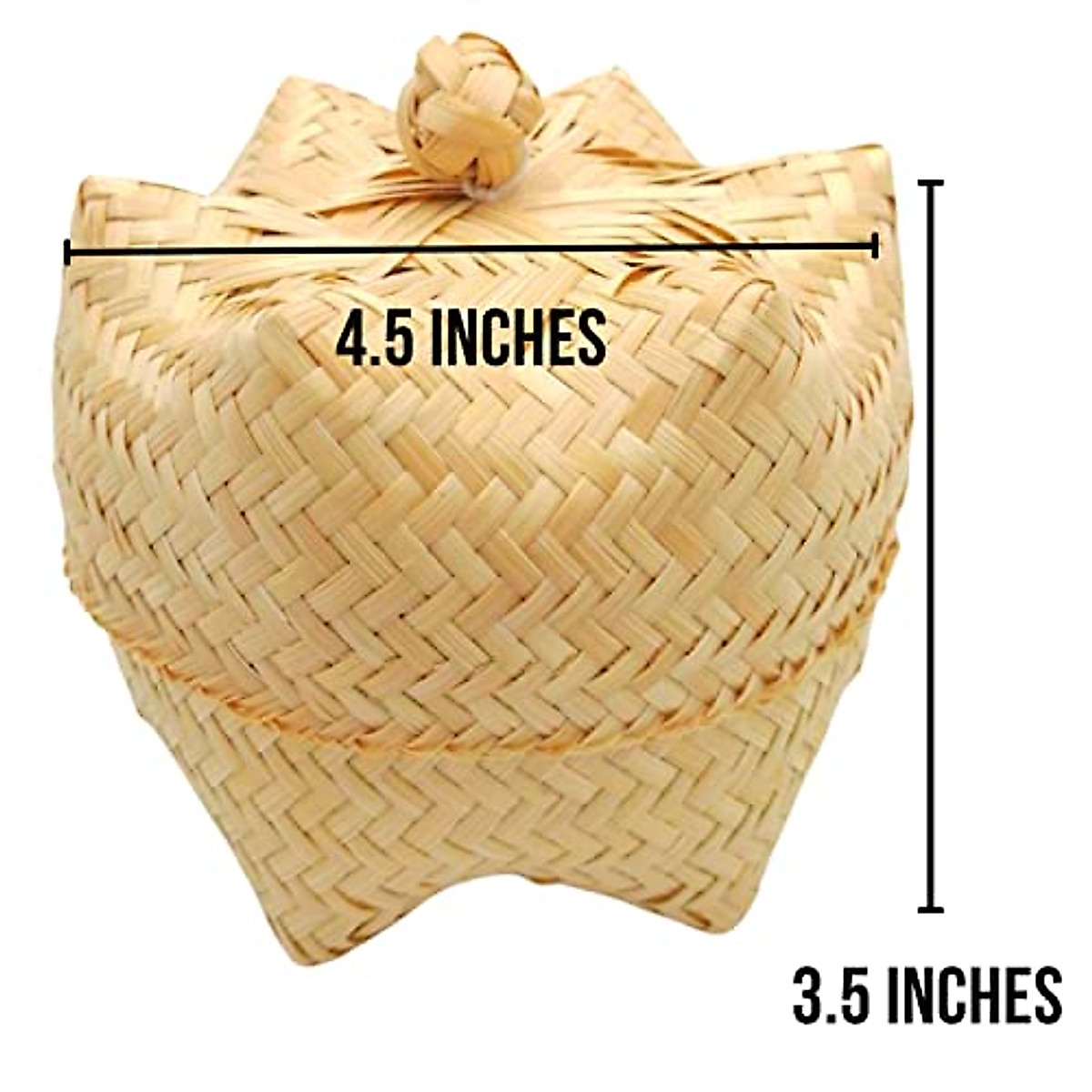 Bamboo Sticky Rice Serving Basket 4.5 x 3.5 Inch, Kratip, Intricately Woven Container, Hexagon-Shaped Weave Pattern, Thailand Handmade, Natural Color (Original Natural Bamboo Color)