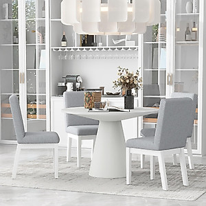 kevinplus 46.5'' Round Wood Dining Table for Living Room Dining Room Kitchen, Modern Circle Dining Kitchen Table for 4-6, Contemporary Living Room Dining Room Table Furniture (φ46.5"x30.2", White)