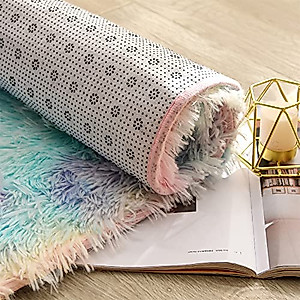 A Nice Night Shaggy Fluffy Faux Fur Area Rug,Tie Dye Style,Soft, Luxurious Shag Carpet Rugs for Nursery Rug, Bedroom, Living Room, Luxury Bed Side Plush Carpets, Rectangle (Light-Pink, 4' x 6')