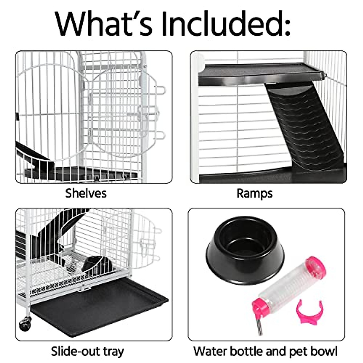 Yaheetech Large Rolling Cat Kitten Cage 6-Tier 52" Metal Kitten House for Ferret Chinchilla Rabbit Squirrels w/ 3 Front Doors/Pet Bowl/Water Bottle White