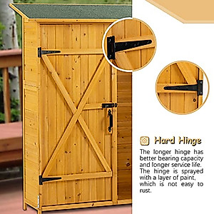 56”L x 19.5”W x 64”H Outdoor Storage Shed with Lockable Doors, Wooden Tool Garden Shed with Detachable Shelves & Pitch Roof, Kit-Perfect to Store Patio Furniture and Trash Cans, Natural