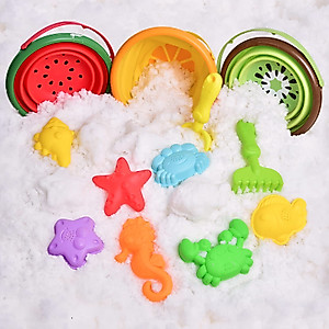 FUN LITTLE TOYS Sand Toys with Silicone Foldable Beach Bucket, Animal Sand Molds, Beach Shovel, Carrying Net, Bithday Gifts for Boys Girls