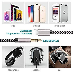[Apple MFi Certified] Car AUX Cord for iPhone, [3.3FT/1.0M] Lightning to 3.5mm Nylon Braided Stereo Audio Cable Compatible with iPhone 12/11/XS/XR/X 8 7, iPad to Speaker/Home Stereo/Headphone (Sliver)