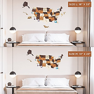 Jabihome 3D Wooden USA Map Wall Art, Wood United States Map with Push Pins, Gift for Him, Office Wall Decor, Gifts for Dad, Home Decor, US Travel Map with Pins, Patriotic Decor, Travel Gifts for Men (Size L: 60"L x 37.5"W)