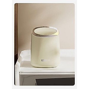 FLUSTDER Mini Countertop Garbage Can Small Plastic Wastebasket Waste Can with Press Type Lid Desktop Trash Can for Bathroom Bedroom Living Room (Cream White)