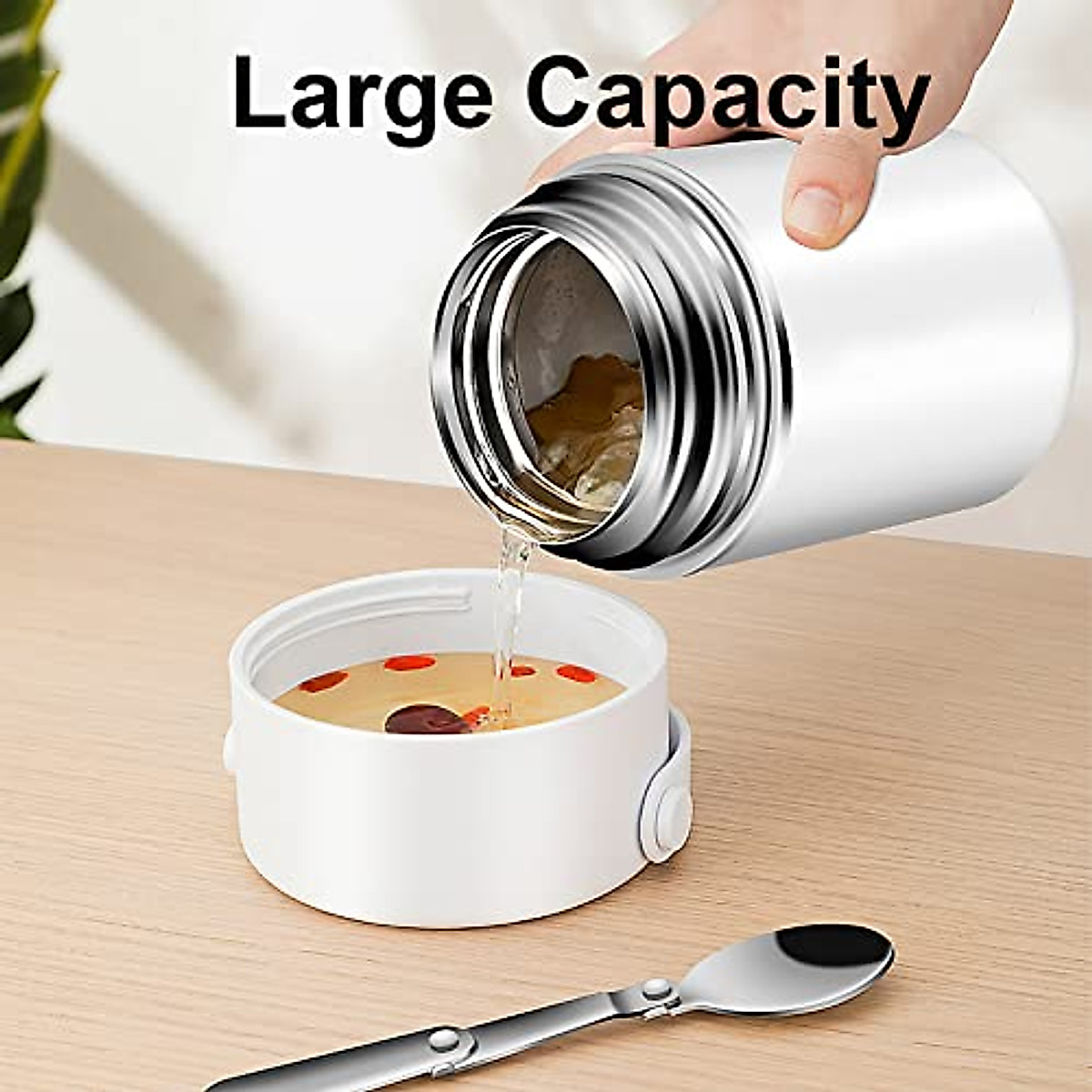 Livefunni Vacuum Insulated Thermos for Hot or Cold Food, 33oz Premium 316 Stainless Steel Food Flask with Foldable Spoon and Handle, Leakproof Thermal Food Jar Soup Container for Adults/Kids (Blue)