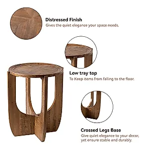 COZAYH Rustic Farmhouse End Table, French Country Accent Side Table for Family, Dinning or Living Room, Small Spaces, Modern, Round, Brown End Table