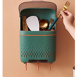 Crosslands Wall Mounted Multifunctional Spoon Fork Chopstick Storage Holder Box Tableware Shelf Organazation Rack Cutlery Drain Rack Organizer Case for Kitchen,Storage Holder-Green