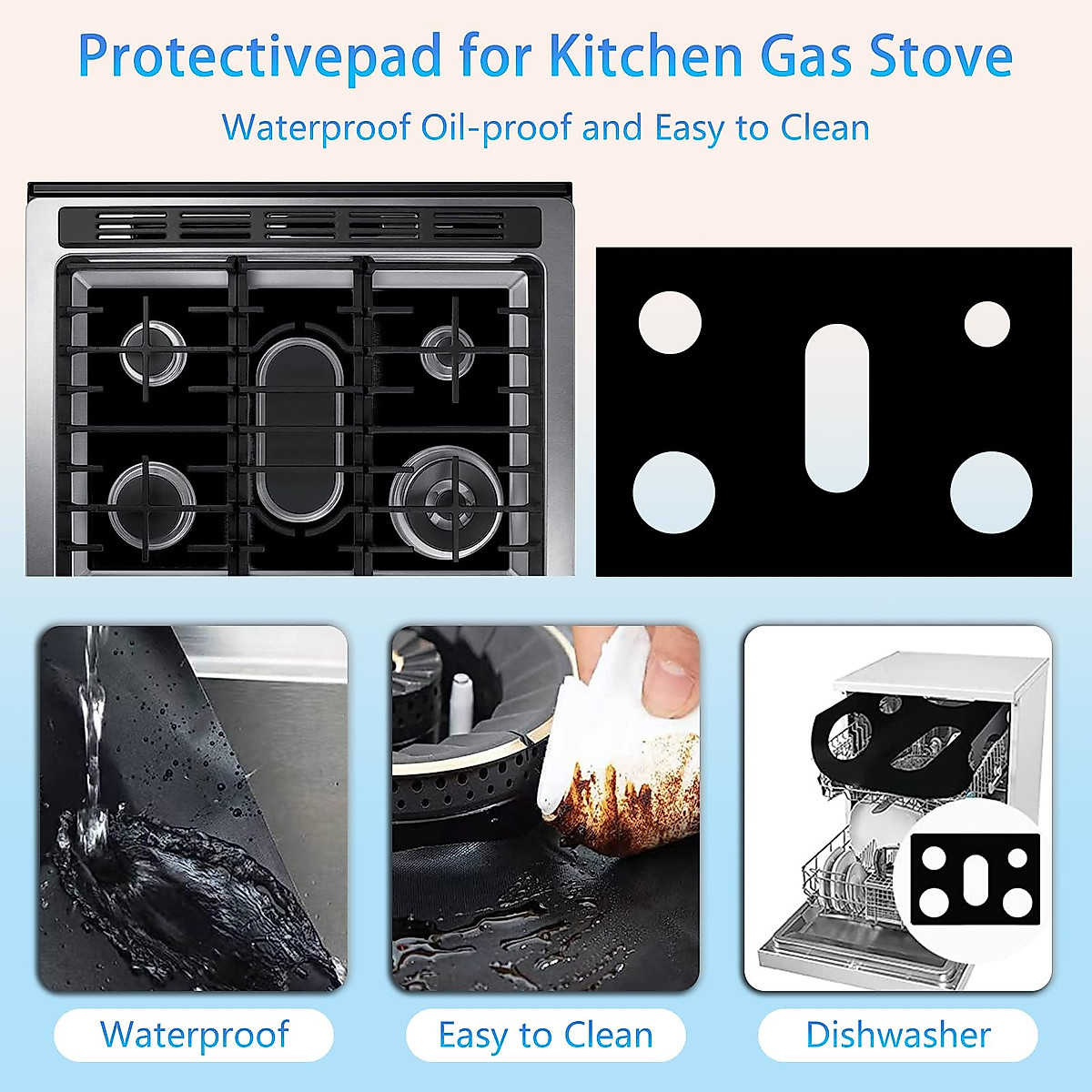 Fancemot Gas Stove Burner Covers, Gas Stove Top Covers for Samsung Gas Range, Reusable Washable Stove Guard, Gas Stove Protectors with 2 Pcs Stove Gap Covers, 1 Pcs Cleaning Cloth, 3 Pcs Brush