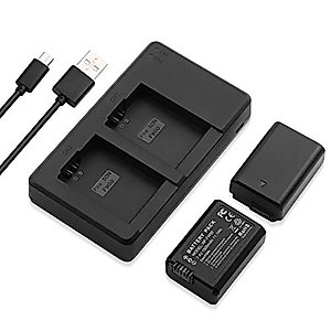 NP-FW50 Battery 2 Packs 1500mAh Rechargable Li-ion Batteries and Dual Charger for Sony A6500, A6400, A6300, A6000, A7, A7II, A7RII, A7SII, A7S, A7S2, A7R, A7R2, A55, A5100, RX10, RX10II