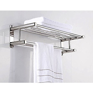 Stainless Steel Double Towel Bar 23 Inch With 5 Hooks ,Bathroom Shelves, Towel Holders Bath ,Towel Rack, Bathroom Shelves