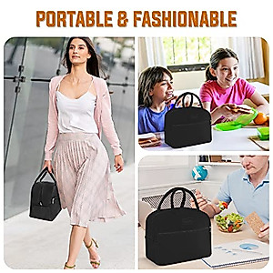 NisuAM Lunch Bag Women Large Lunch Box for Men Reusable Insulated Lunch Tote Bag, Leakproof Portable Lunch Box Cooler Bag for Work Picnic Office Travel - Black