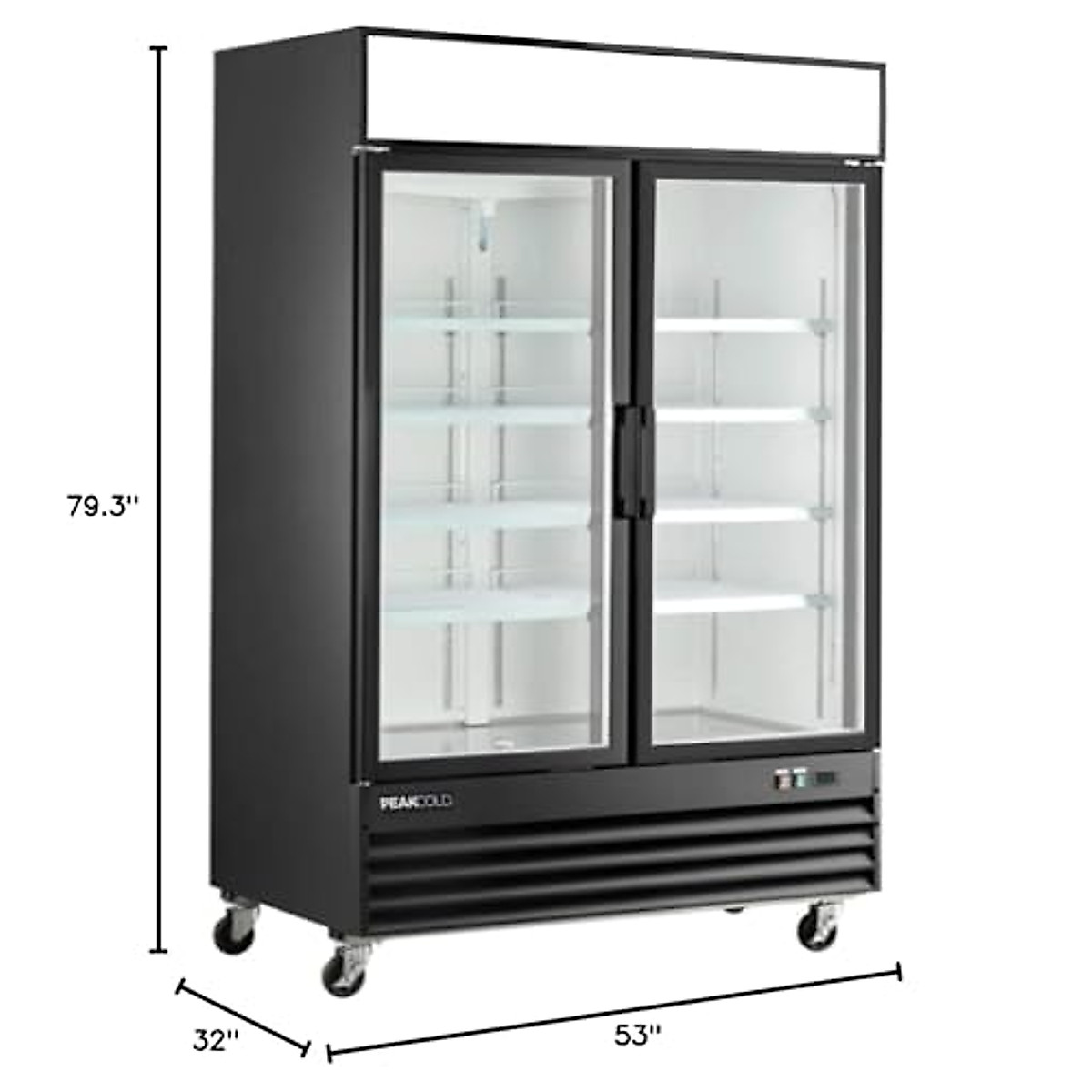 PEAKCOLD 2 Door Upright Commercial Display Cooler - Large Capacity Glass Door Merchandiser Cooler; 45 CU Ft.