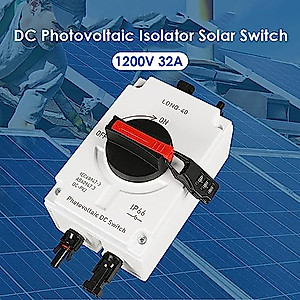 PV Solar Disconnect Switch, 1200V 32A PV DC Isolator Switch, IP66 Waterproof, for Solar Power System RV Boats, On Off Grid Solar Systems (Basic Type)