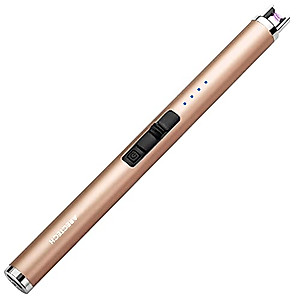 ARECTECH Lighter Rechargeable Lighter Electric Lighter Candle Lighter Arc Plasma Lighters for Candle Kitchen Camping Type-C Champagne Gold