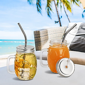 Hiceeden 8 Pack Glass Mason Jars with Lids and Straws, 16 Oz Mason Jar Drinking Glasses with Handle, Mason Mugs Cups with Honeycomb Pattern for Juice, Iced Coffee, Milk Tea, Smoothie, Cocktail