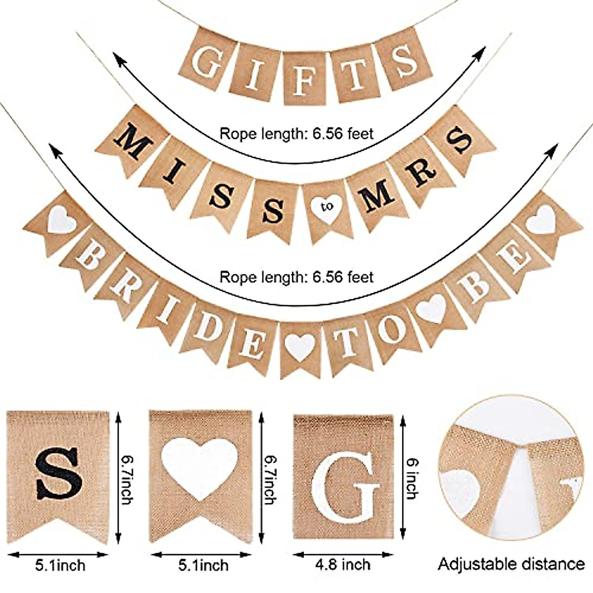 3 Pieces Bridal Shower Banner Bride to Be Decorations Banner Gifts Banner Rustic Burlap Bunting Banner for Bridal Shower Banner Bachelorette Party Decoration (Black)