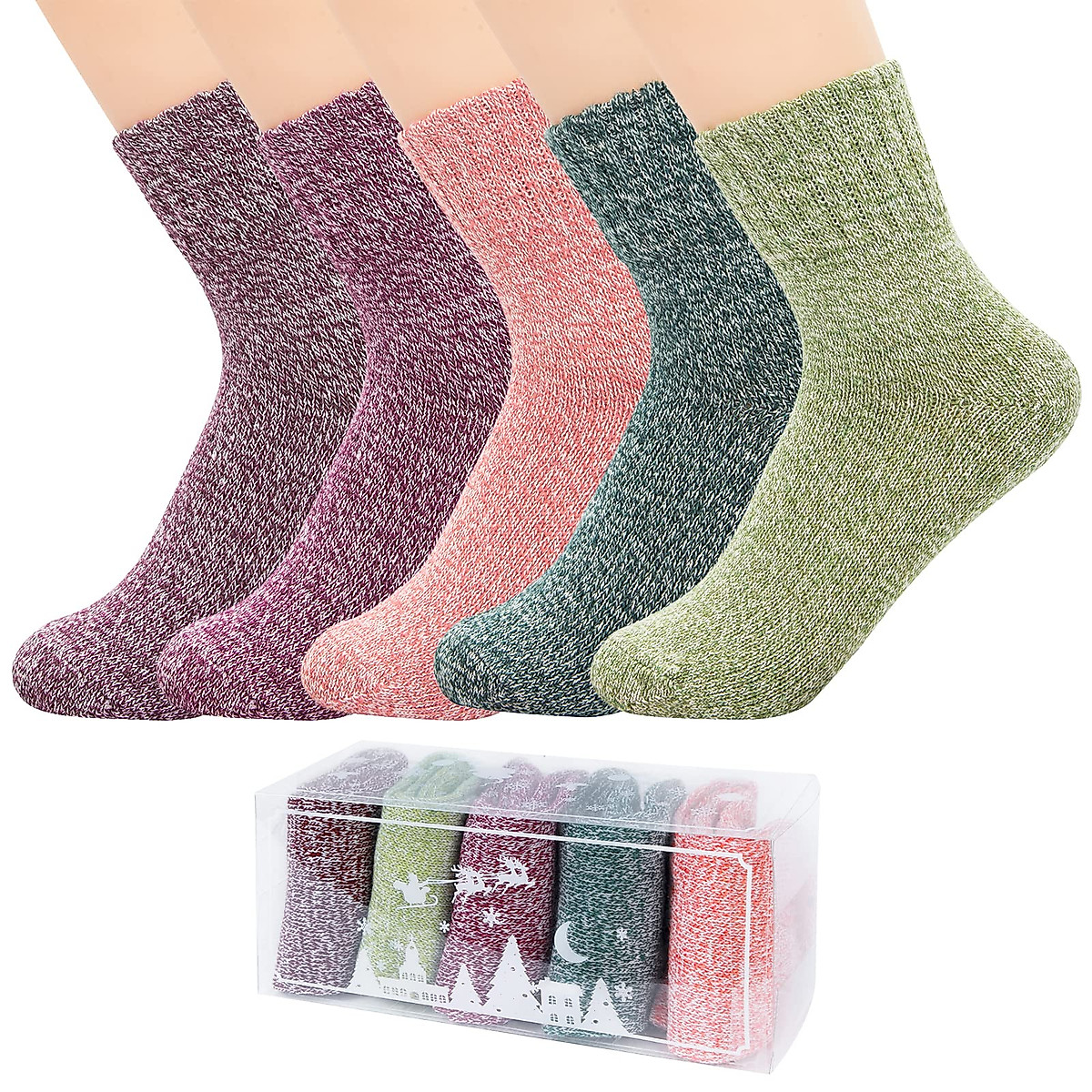 Warm Socks for Women Winter Wool Socks Soft Fuzzy Socks Thick Fluffy Cozy Socks Thermal Home Sleep Socks with Gift Box Boot Socks 5 Pairs Solid Color 1