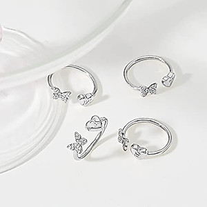 Sora Tuki S Initial Ring for Women Silver Letter Ring Adjustable Rings Butterfly Heart Initial Rings for Women Dainty Stackable Rings Cute Silver Rings