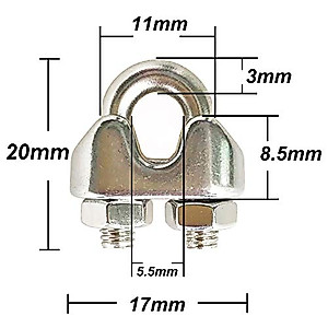 HEVERP 20PCS 1/8 Inches M3 Stainless Steel Wire Rope Cable Clip Clamp