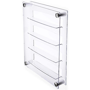 24 Shot Glass Display Case Holder, Side Loading, Transparent Acrylic with 4 Shelves, Includes Silver Standoffs for Wall Mounting