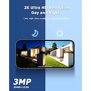 【2K】 Solar Powered Security Cameras Wireless Outdoor, 2 Pack, Pan Tilt 360°WiFi Camera with Color Night Vision/PIR Sensor/2-Way Audio/Alexa/Google Assistant