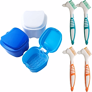 GXXMEI 3PCS Denture Case with Denture Brush Toothbrush