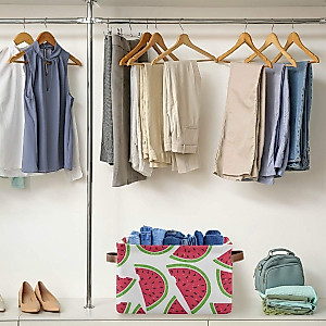 Rectangular Storage Bin Patron Sandia Watermelon Basket with Handles - Nursery Storage, Laundry Hamper, Book Bag, Gift Baskets