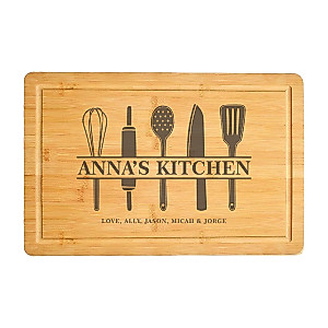 Mom's Kitchen Cutting Board - Personalized Engraved Mother's Day Gift - Custom Cooking Present for Moms