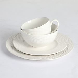 Martha Stewart Maepoole Porcelain Embossed Dinnerware Set White, Service for 4 (16pcs)