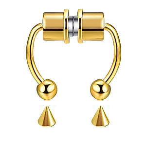 Shuiniba Magnetic Septum Nose Ring Horseshoe Fake Nose Ring Hoop Reusable Nose Ring Hoop Non-Piercing 316L Stainless Steel - 5 Pack