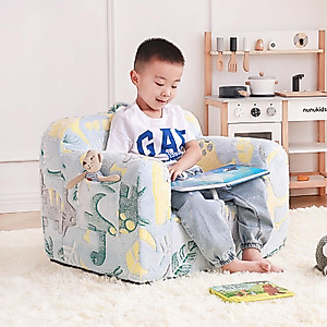Tiita Kids Sofa, Children Couch with Carrying Handle & Side Pockets, Kids Foam Chair, Toddler Armrest Chair, Lightweight Children Sofa Chair, Kids Read Sofa for Girl or Boy (Grey Dinosaur)