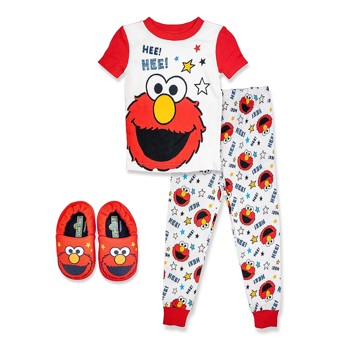 Sesame Street Elmo Toddler,2 Piece Pajama Set,with Matching Toddler Elmo Slippers, 100% Cotton, Red, Size 4T