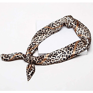 woogwin 2 Pack 35" Satin Silk Like Hair Scarf Bandana Light Head Wraps Neck Face Scarves Cover for Women (2pcs Leopard Coffee)