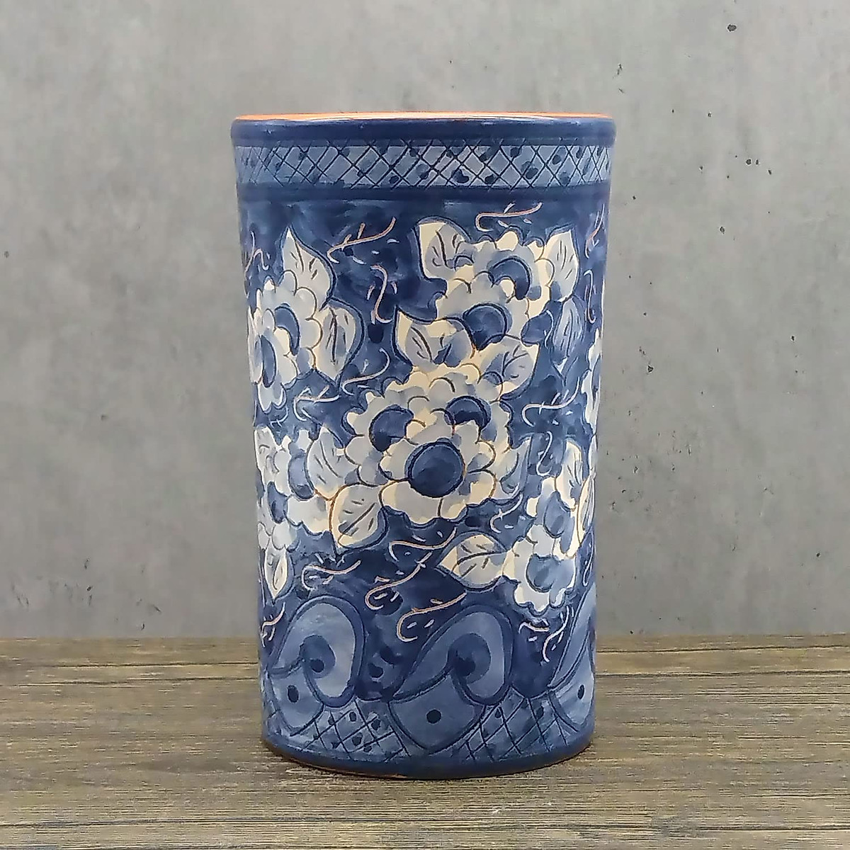 Hand Painted Portuguese Pottery Blue and White Kitchen Utensil Holder Blue White 255-355-455-BW Blue and White Ceramic Utensil Holder