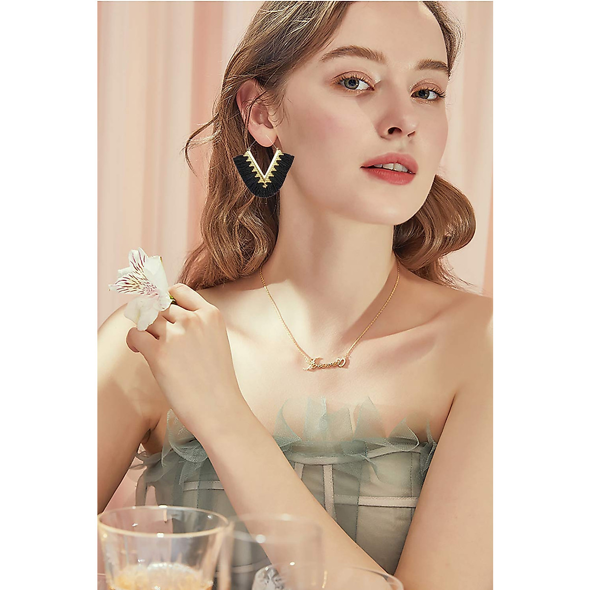 Statement Tassel Earrings, Delicate Bohemian V Shap Tassel Hoop Earring Elegant Fringe Drop Dangle Earrings for Women