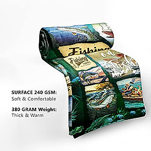 DZGlobal Bass Fish Theme Thick Flannel Blanket - Green Jungle Throw Blanket Home Decor Fishing Woolen Blanket Bed Sofa for All Season (60x50 Inches)