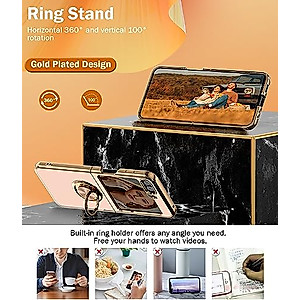 Jasmeas for Galaxy Z Flip 5 Case for Women Girl, Luxury Soft Back Cover with Ring Holder Plating Rose Gold Edge 360° Kickstand Slim Flexible Phone Case for Samsung Galaxy Z Flip5 (2023), Pink