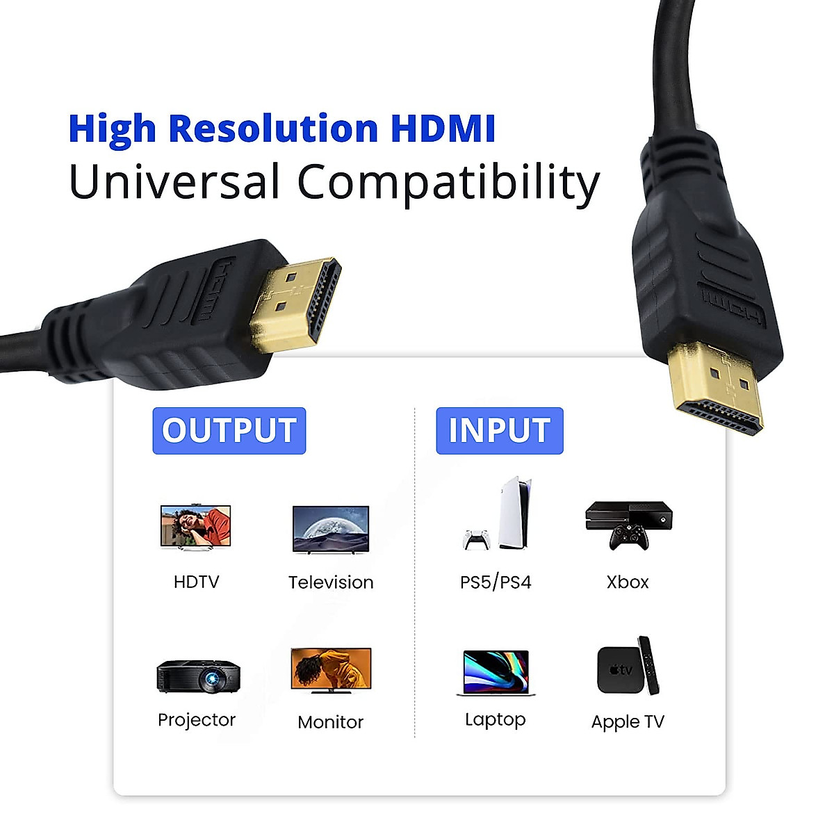 Master Cables HDMI Cable 6.5 Feet (2 m) 3D 4K, Audio Return Channel, High-Speed, Ethernet Enabled, Gold Plated, Compatible with Roku, Computer, PS3, PS4, X Box