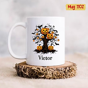 Personalized Halloween Mug, Pumpkin Tree Halloween Coffee Mug, Custom Pumpkin Ceramic Mug With Name, Novelty Halloween Day Pottery Mug, Horror Lovers Gifts, Unique Pumpkin Tree Porcelain Mug