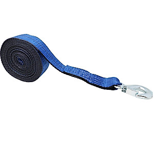 CustomTieDowns 2 Inch x 16 Foot Heavy Duty Replacement Winch Strap, Boat Hook On One End, 1 Inch Loop On Opposite End for Attachment to Winch. (Blue)
